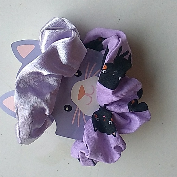 Accessories | Pastel Purple Black Cat Scrunchie Set | Poshmark